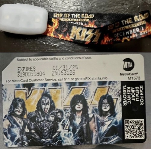 KISS WRISTBAND SGA & METRO SUBWAY CARD MSG NYC END OF THE ROAD 2023 ...