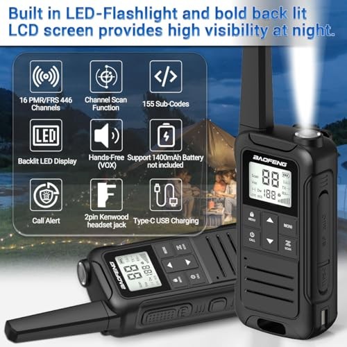 2x Baofeng F22 Two-Way FRS Radio Walkie Talkie VOX USB-C Flashlight ...