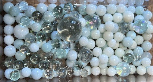 Lot of White and Clear Marbles, Various Sizes for Crafts, Collecting or ...
