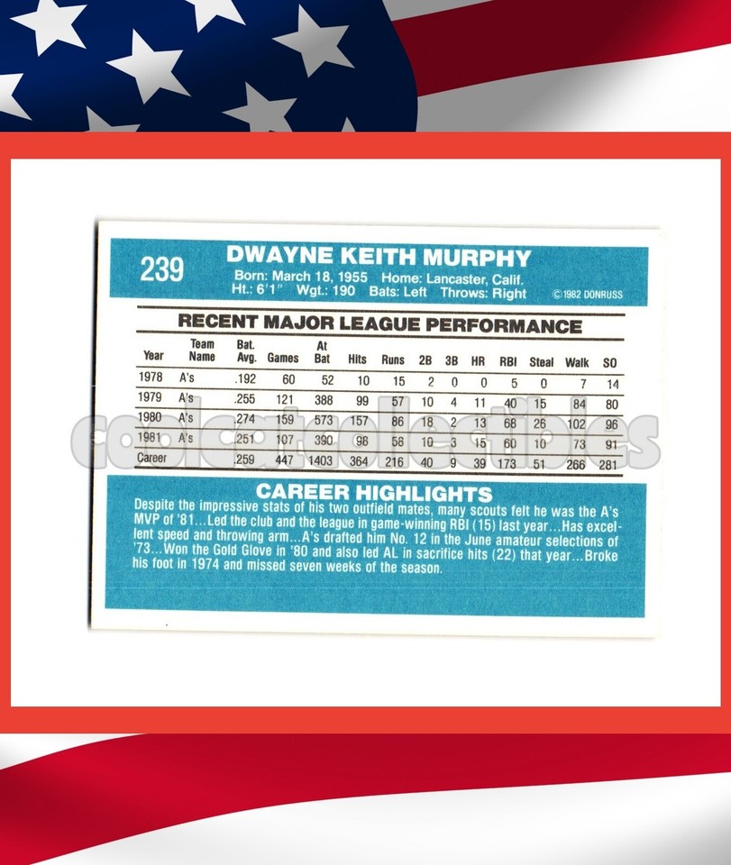 1982 DONRUSS MLB - #239 - Dwayne Murphy - Oakland Athletics | eBay