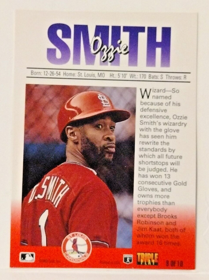 1993 Leaf Baseball Ozzie Smith Triple Play Card #9 of 10 Wizard | eBay