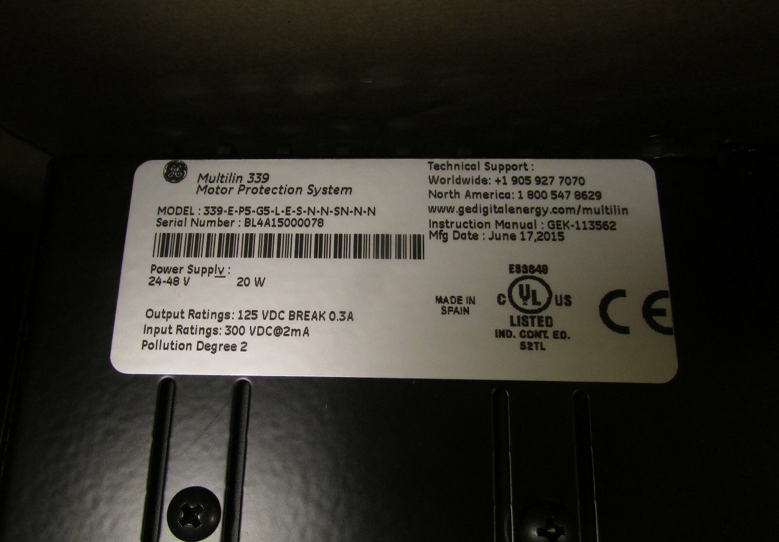 GE General Electric 339 E P5 65 L E S Multilin 339 Motor Protection ...