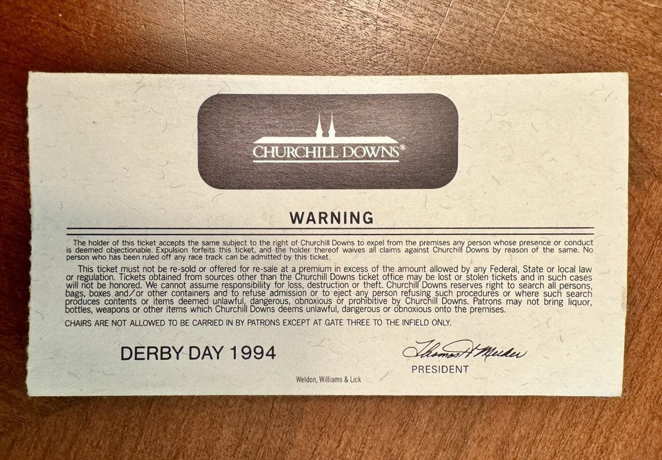 5/7/94 1994 120th Running Kentucky Derby Horse Race Used Ticket Stub Go ...