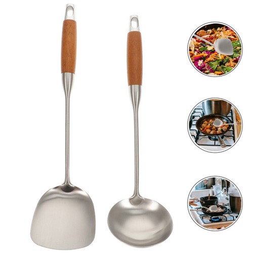 2 Pcs Soup Ladle Kitchen Utensils Set Wok Spoon Gravy Ladle Wok Spatula ...
