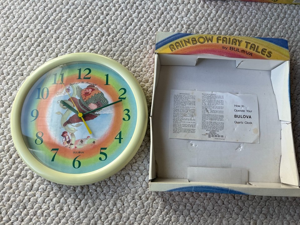 NEW Vintage Bulova Rainbow Fairy Tales Quartz Wall Clock Jack and the ...