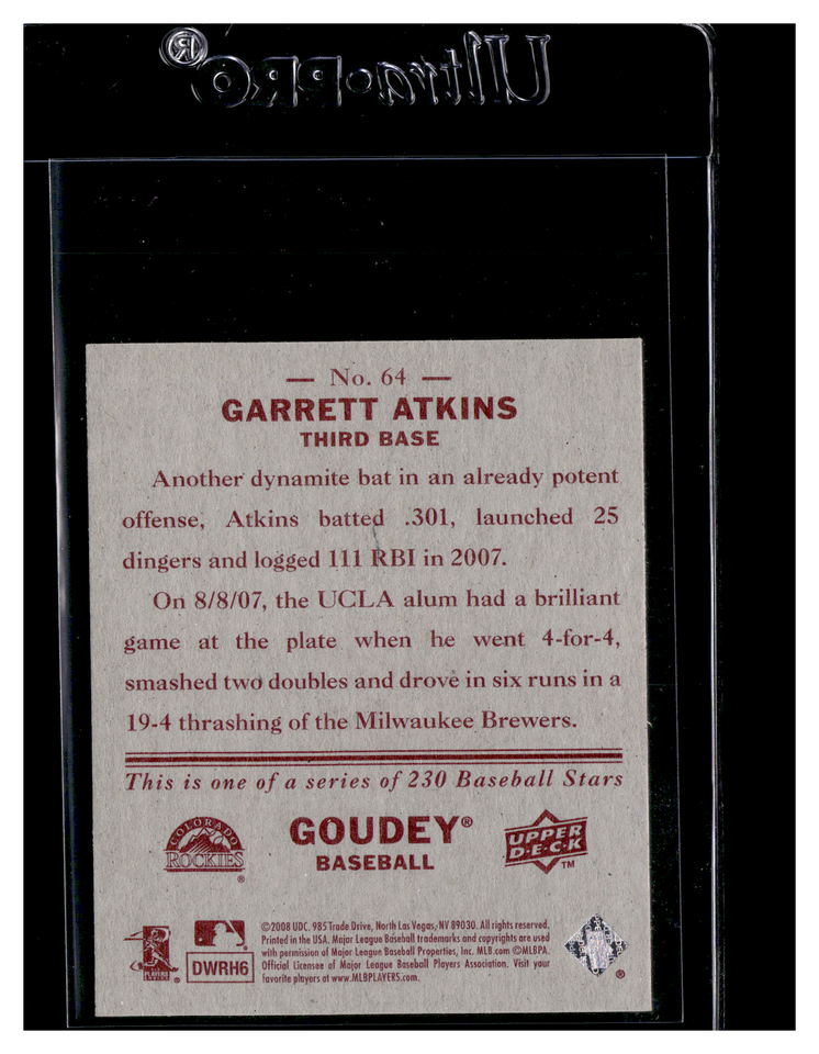 2008 Upper Deck Goudey Mini Red Backs #64 Garrett Atkins | eBay