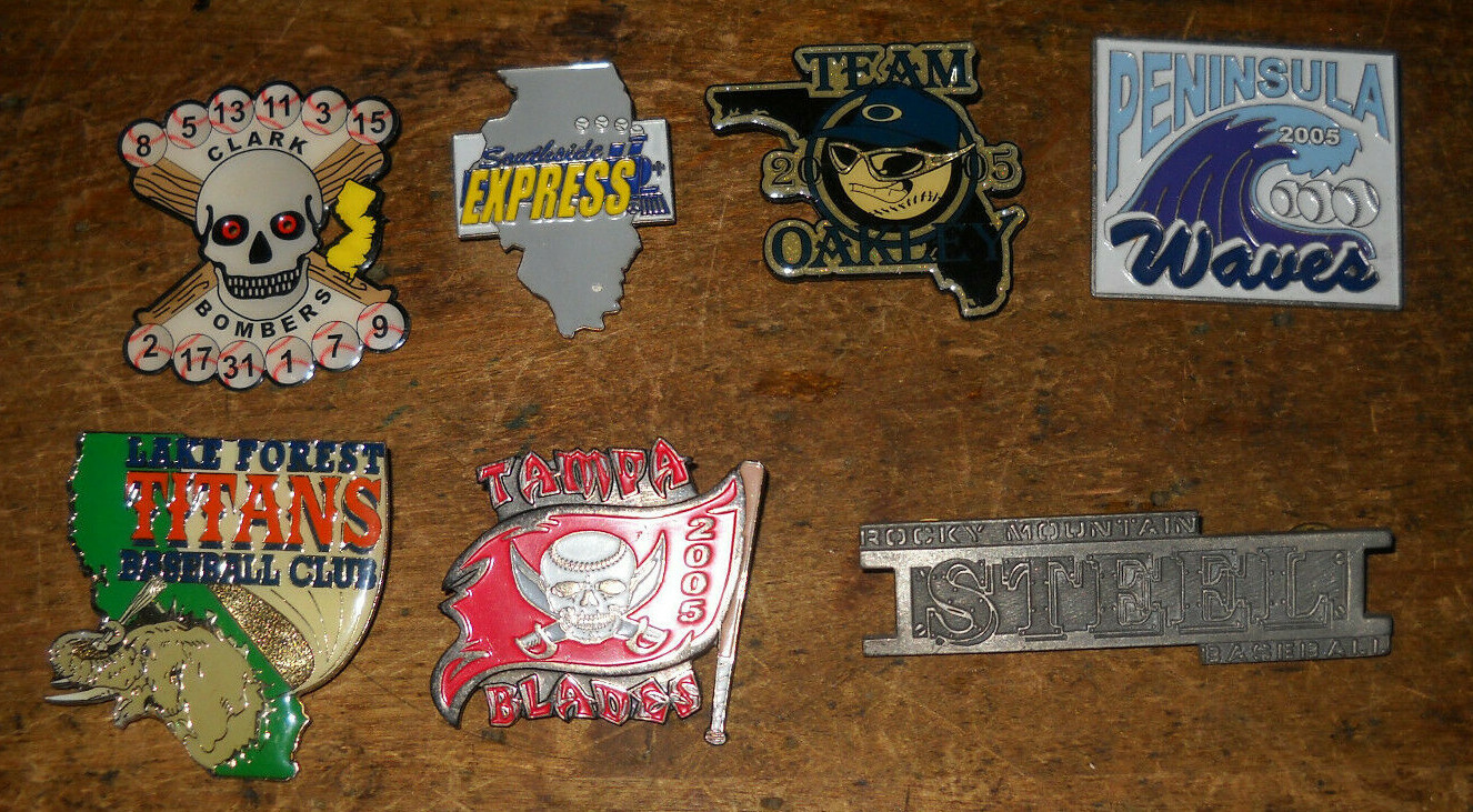 HUGE (44) LOT BASEBALL PINS BUTTONS MINOR LEAGUE SEMI PRO MLB HOF CLUB ...