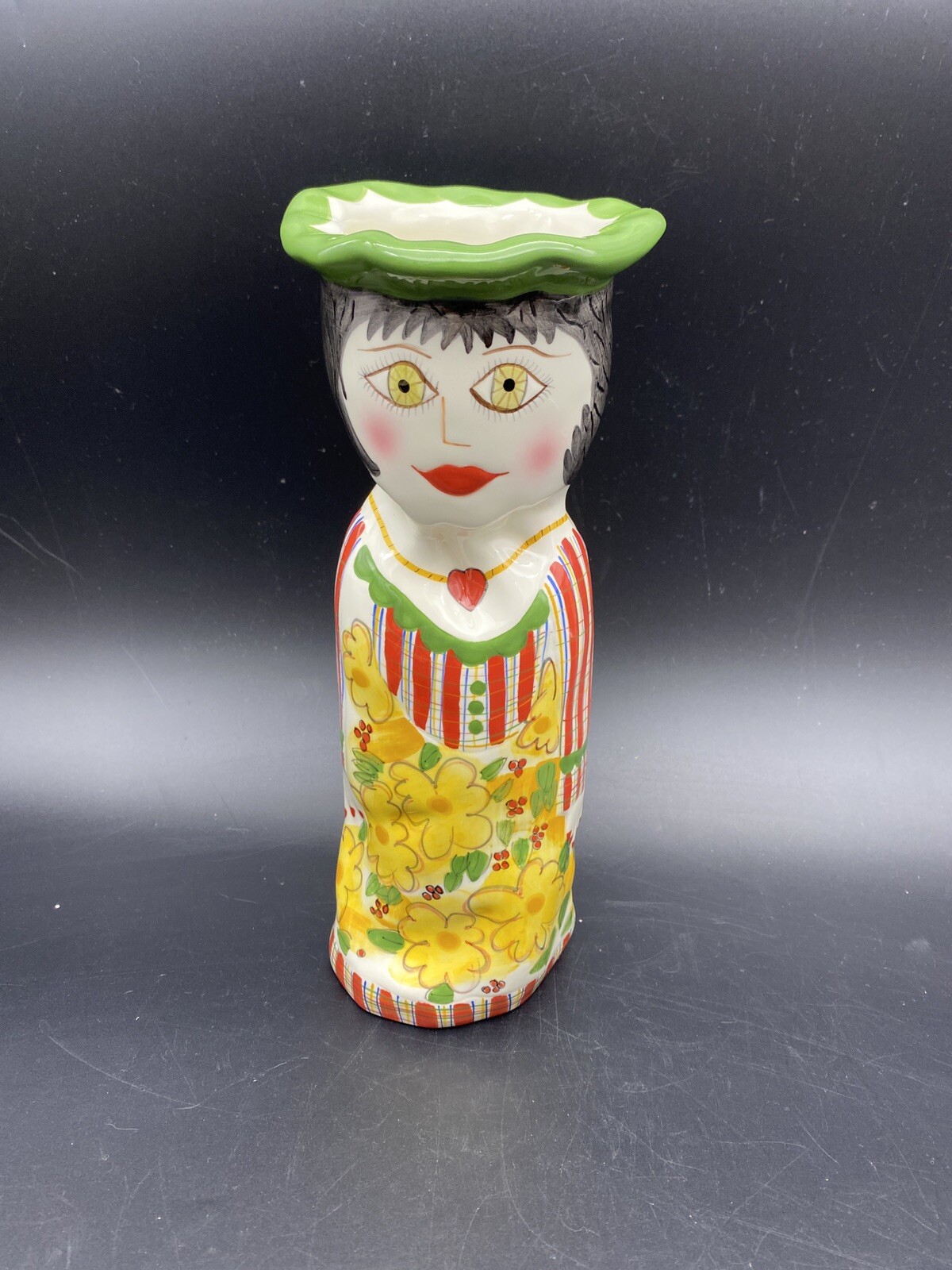 Bella Casa Vase Daisy Susan Paley by Ganz Ceramic 10 3/4" Green Hat ...