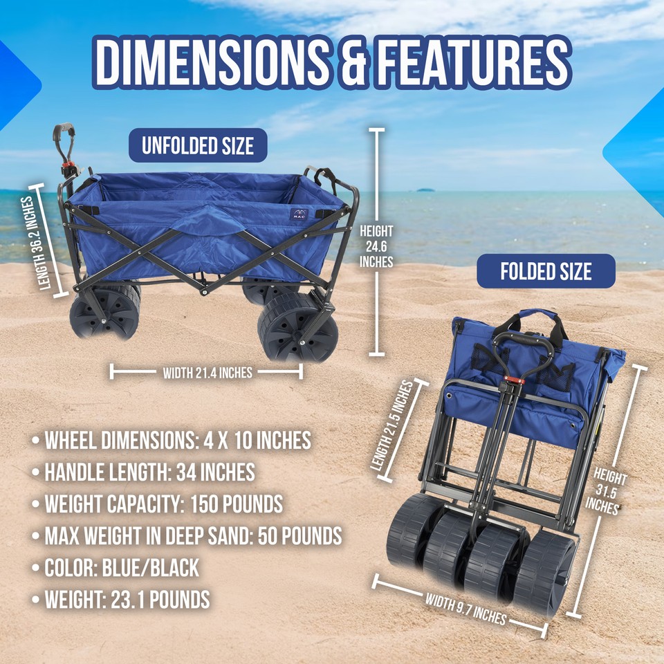 Mac Sports Collapsible Folding All Terrain Outdoor Beach Utility Wagon ...