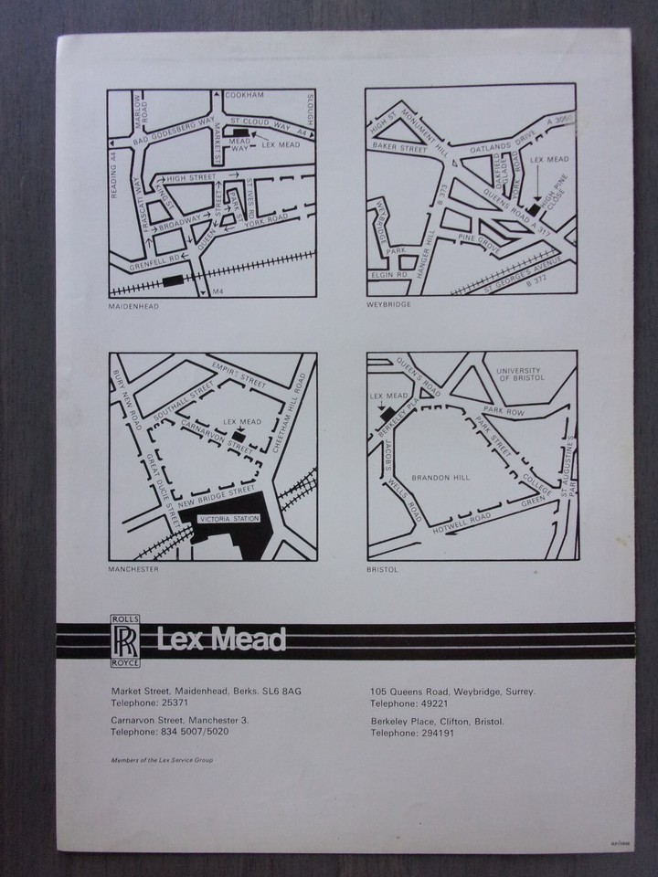 ROLLS ROYCE PHANTOM VI LIMOUSINE For LEX MEAD orig 1974 UK Mkt Sales ...