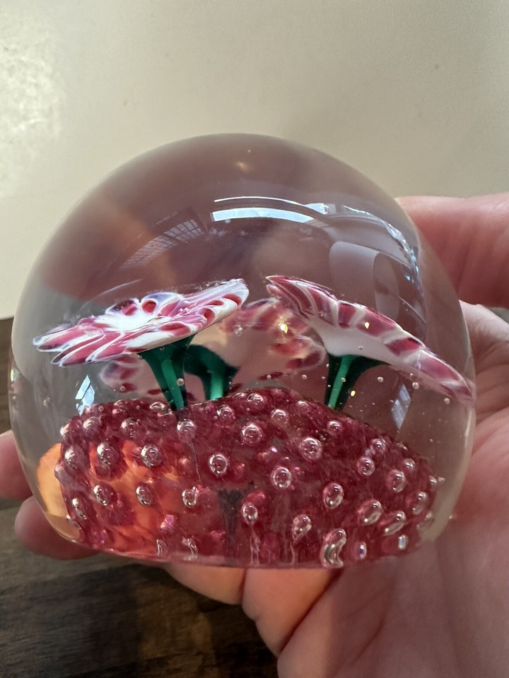 MURANO PAPERWEIGHT Ferro & Lazzarini Flower Floral Bullicante Base ...