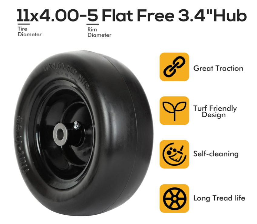 Universal Fit Flat-Free 11x4.00-5 Tire and Wheel Assembly, Zero Turn ...