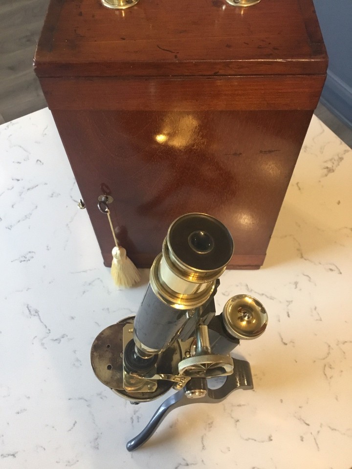 A FINE QUALITY ANTIQUE MICROSCOPE & SLIDES, by T&H.DOUBLET of LONDON ...