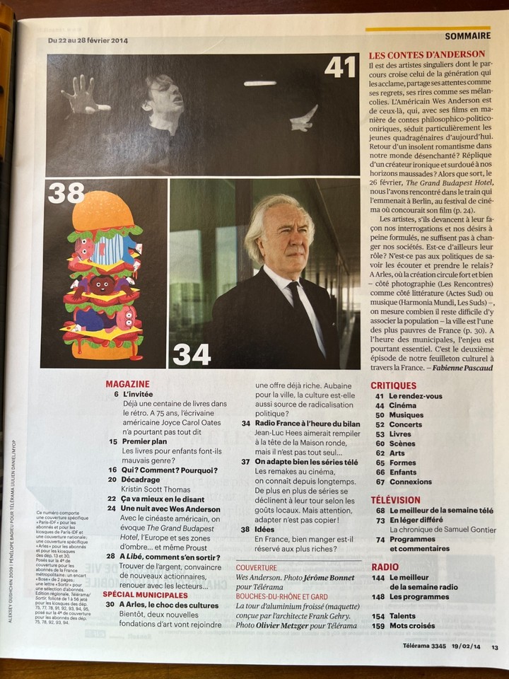 Télérama 22/02/2014; Wes Anderson/ Joyce Carol Oates/ Arles le choc des ...