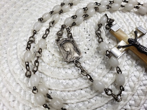 Vintage Rosary Catholic Mid Century White Beads Christian A65 | eBay