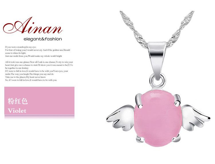 925 Sterling Silver Angel Wing Gemstone Opal Pendant Necklace Chain ...