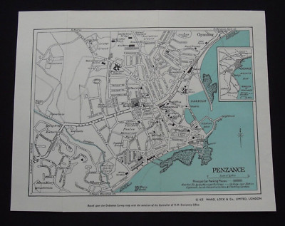 Vintage Map: Penzance, Cornwall, by Ward, Lock & Co, 1963 | eBay
