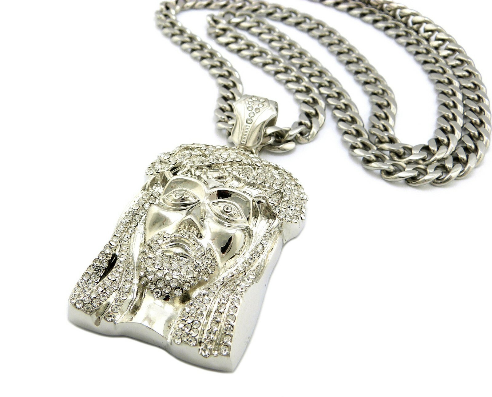 ICE BLING JESUS PIECE WITH 6mm 36" STAINLESS STEEL CUBAN CHAIN | eBay