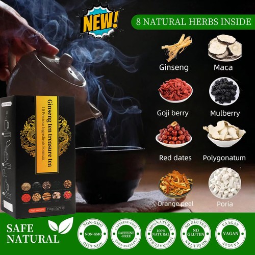US Ginseng Ten Treasures Tea, Chinese Herbal Kidney Detox Tea for Men ...