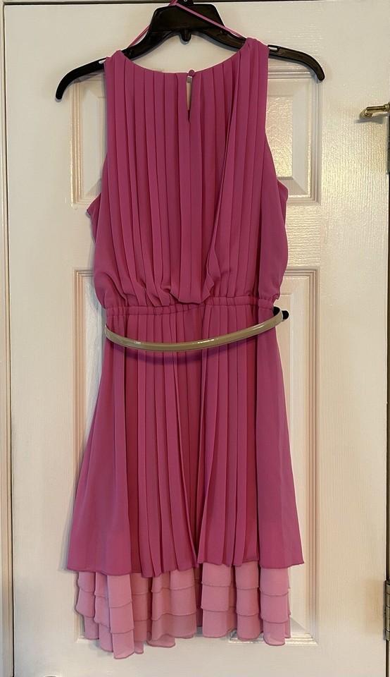 Jessica Simpson Pink Sleeveless Pleated Chiffon Dress With Belt Small ...