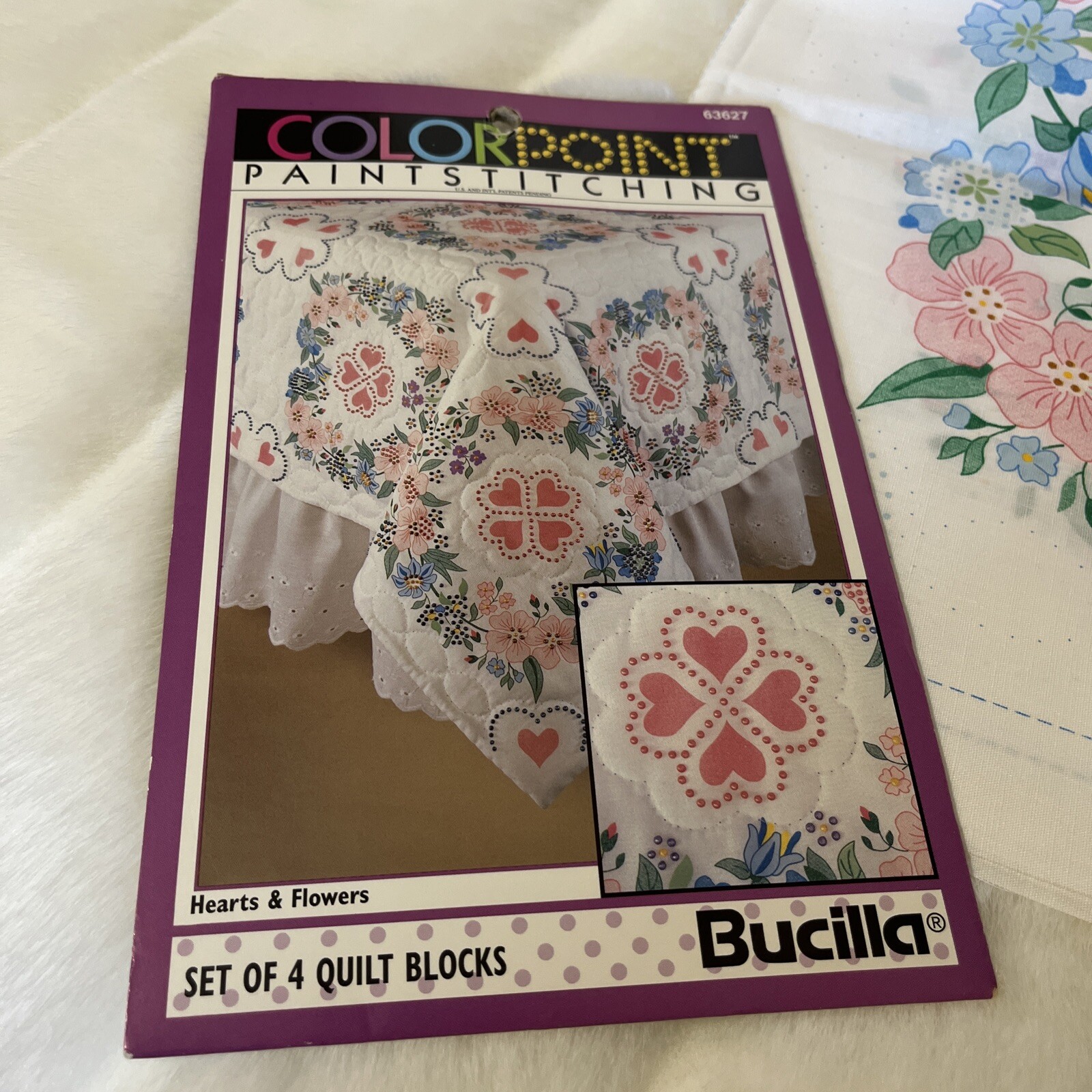 Bucilla Quilt Blocks Set Of 8 Hearts And Flowers Colorpoint Paint ...