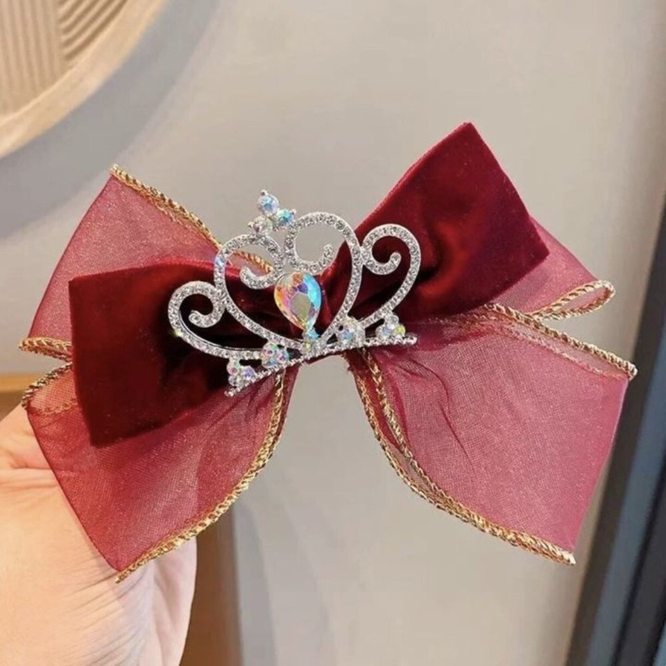 Velvet Bow Crown Hairpins Long Hair Clips Trendy Hair Accessories ...