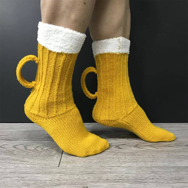 Christmas Gift 3D Beer mug socks Unisex Winter Warm Floor Sock for men ...