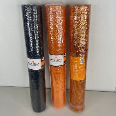 3 Rolls Fall Halloween Mesh Ribbon Orange Black Decorative New 21" x 30 ...
