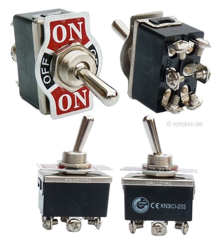 Kippschalter Metall EIN-AUS-EIN Schalter ON-OFF-ON Umschalter DPDT KN3 ...