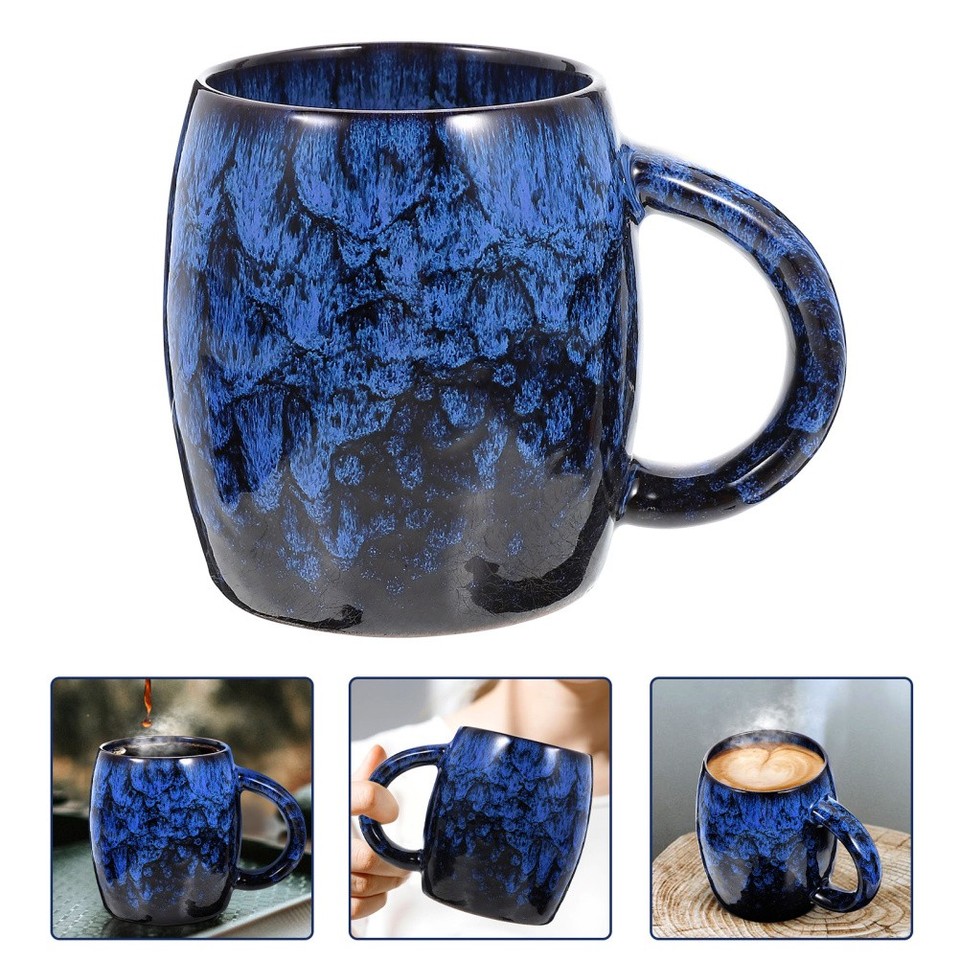 Retro Ceramic Water Mug Large Coffee Cup Blue Reusable Milk Drinking ...