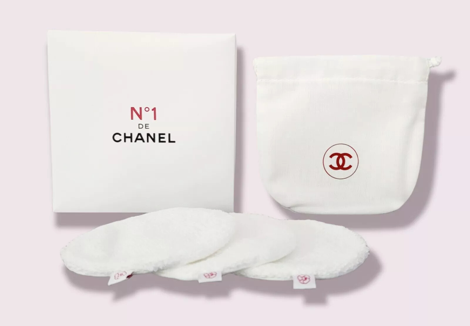 AUTHENTIC NEW in Box CHANEL N°1 DE CHANEL 3 PC SET Washable Cotton Pads ...
