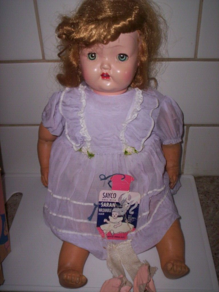 VINTAGE SAYCO DOLL W/TEETH SARAN HAIR MAGIC SKIN/SQUEAKER/BOX 18' | eBay