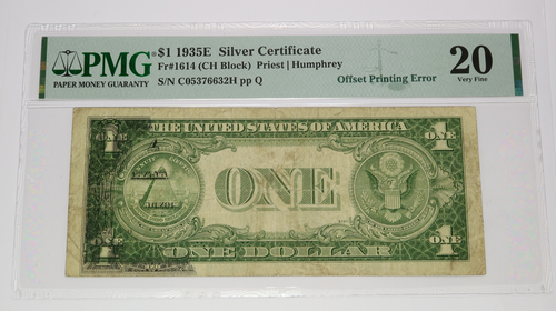 1935 E PMG VF20 PRINTING ERROR Blue Seal Silver Certificate $1 Bank ...