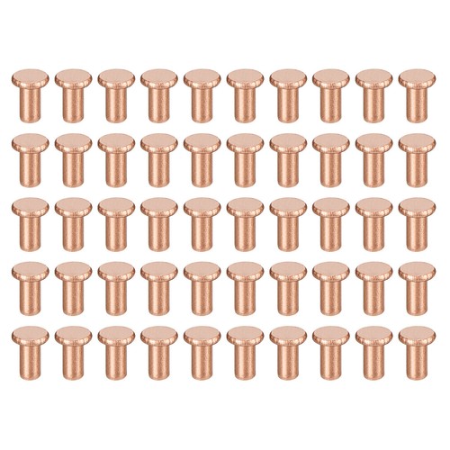 200Pcs 2mm Dia x 4mm L Shank Flat Head Copper Solid Rivets Fastener ...