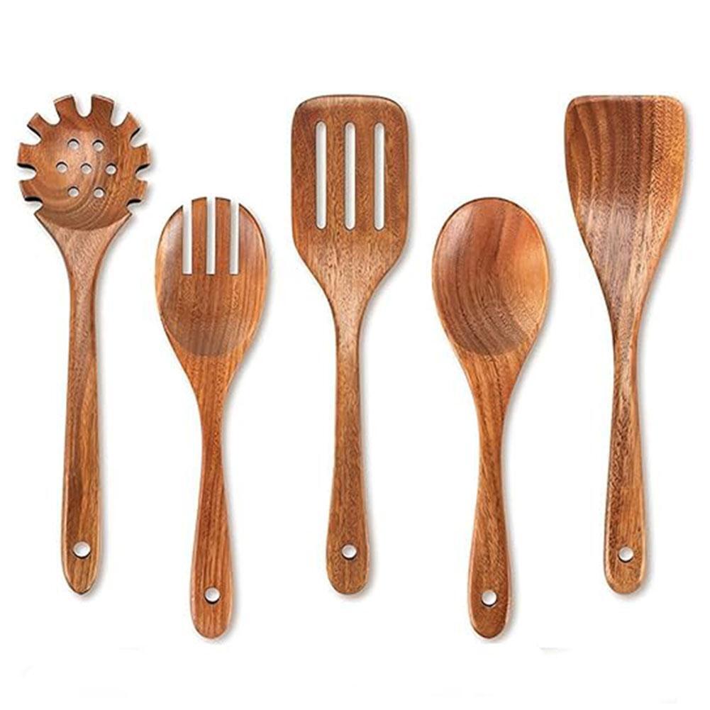 5Pcs Handmade Wooden Serving and Cooking Spoons Brown Spoons Kitchen ...