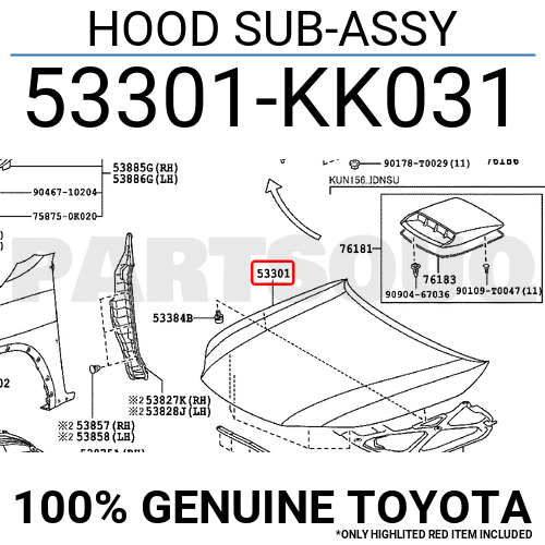 53301KK031 Genuine Toyota HOOD SUB-ASSY 53301-KK031 | eBay