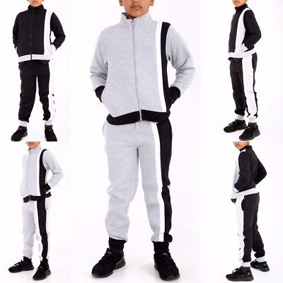 Kids Boys Girls Contrast Tracksuit Fleece Zipper Sizes 7/8 9/10 11/12 ...