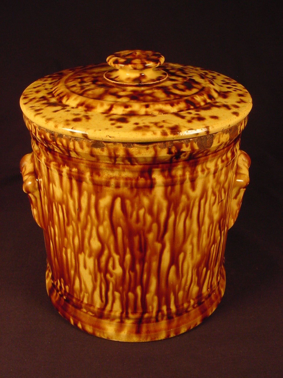 VERY RARE 1800s STORAGE JAR with LID FLINT ROCKINGHAM SPATTER GLAZE ...