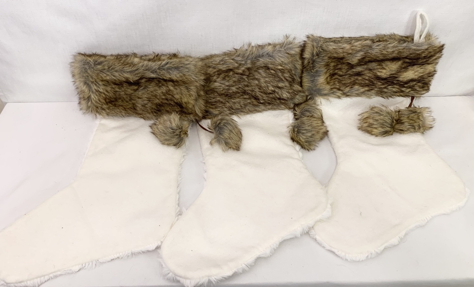 (3) Lot Matching Christmas Stocking White Beige Fuzzy Holiday Gift | eBay