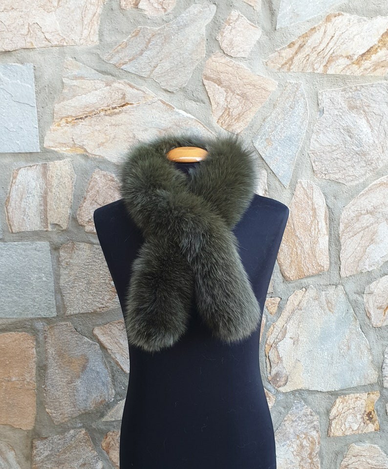 Fur scarf, real fur scarf, luxury fox fur scarf,fur collar,green fox ...