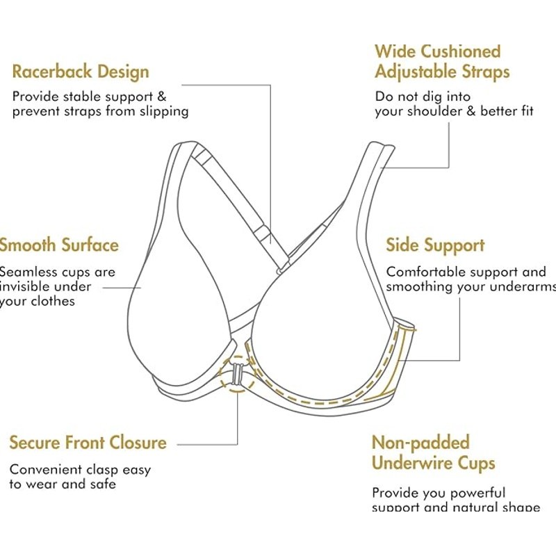 DELIMIRA Front Closure Racerback Bra Plunge Underwire Full Coverage 36B ...