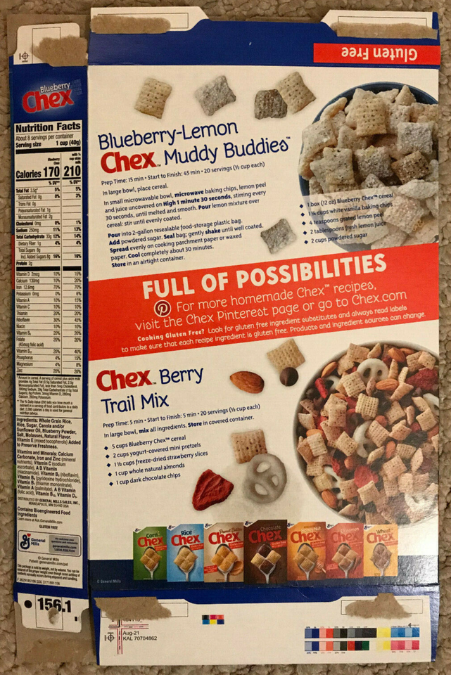 EMPTY Blueberry Chex Cereal Box Muddy Buddies & Trail Mix Recipes ...
