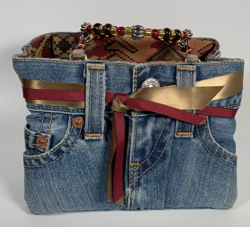 The Original Bootie Bag 070433 Blue Jean Denim Purse Beaded Handle ...