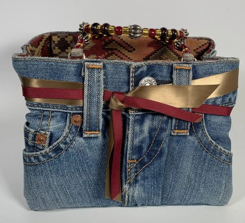 The Original Bootie Bag 070433 Blue Jean Denim Purse Beaded Handle ...