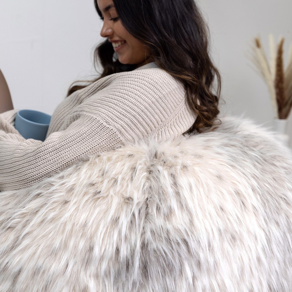Adults Faux Fur Fluffy Bean Bag Chair Luxury Beanbag Seat Snow Leopard ...