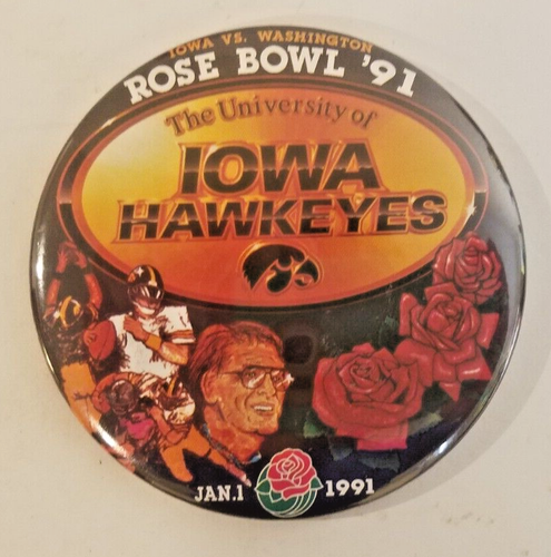 Iowa Hawkeyes 1991 Rose Bowl Football Hayden Fry Pinback Button Badge ...