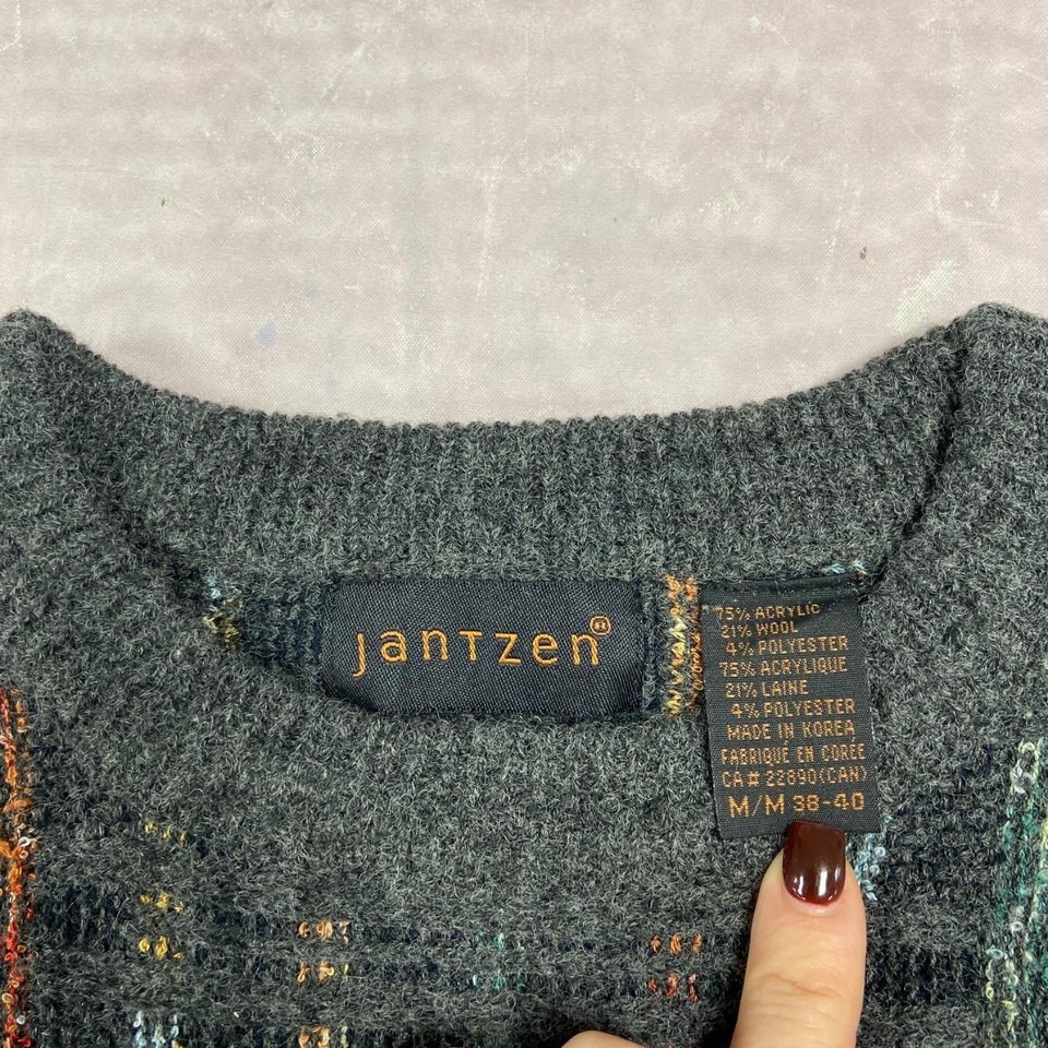 Vintage Knitted Jumper Abstract Patterned Grandad Knit Sweater Men's M ...