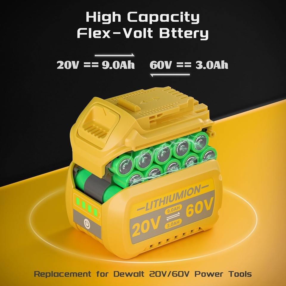 2PCS For Dewalt 20V/60V MAX FLEXVOLT 9 Ah Lithium-Ion Battery DCB609 ...