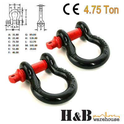 2 x Bow Shackles WLL 4.75 T Rated 19mm 4WD Recovery Tow Car Trailer Red ...