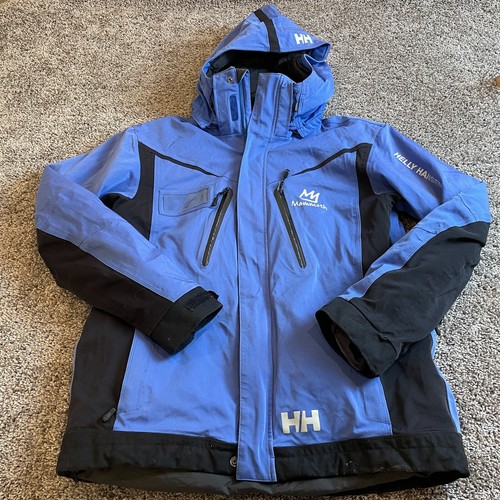 Helly Hansen Jacket Mens Large Hooded Parka Helly Tech Blue Mammoth Recco | eBay